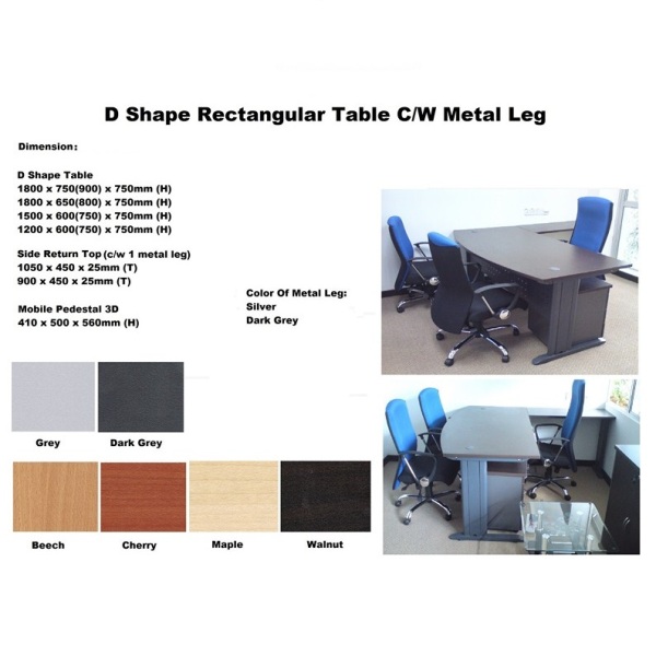 FOX ONE D Shape Rectangular Table C/W Metal Leg | D Shape Rectangular ...