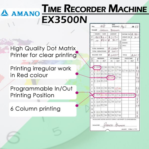 AMANO Time Recorder EX-3500N Dealer Malaysia | AMANO Time Recorder EX ...