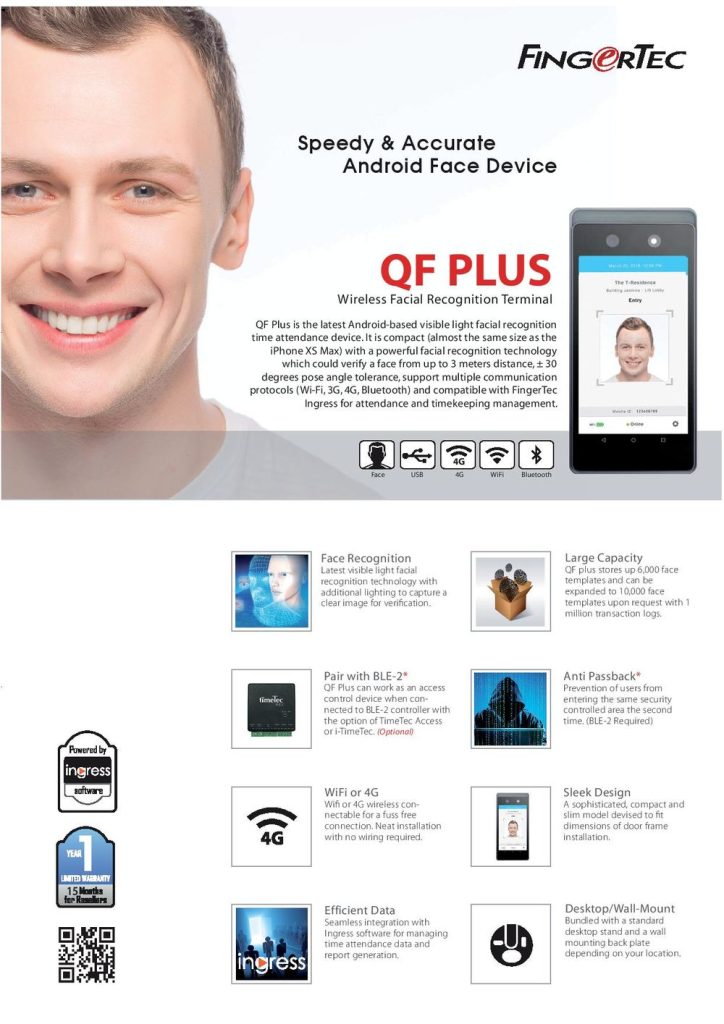 FingerTec Wireless QR Code & Facial Recognition Terminal QF Plus Dealer ...