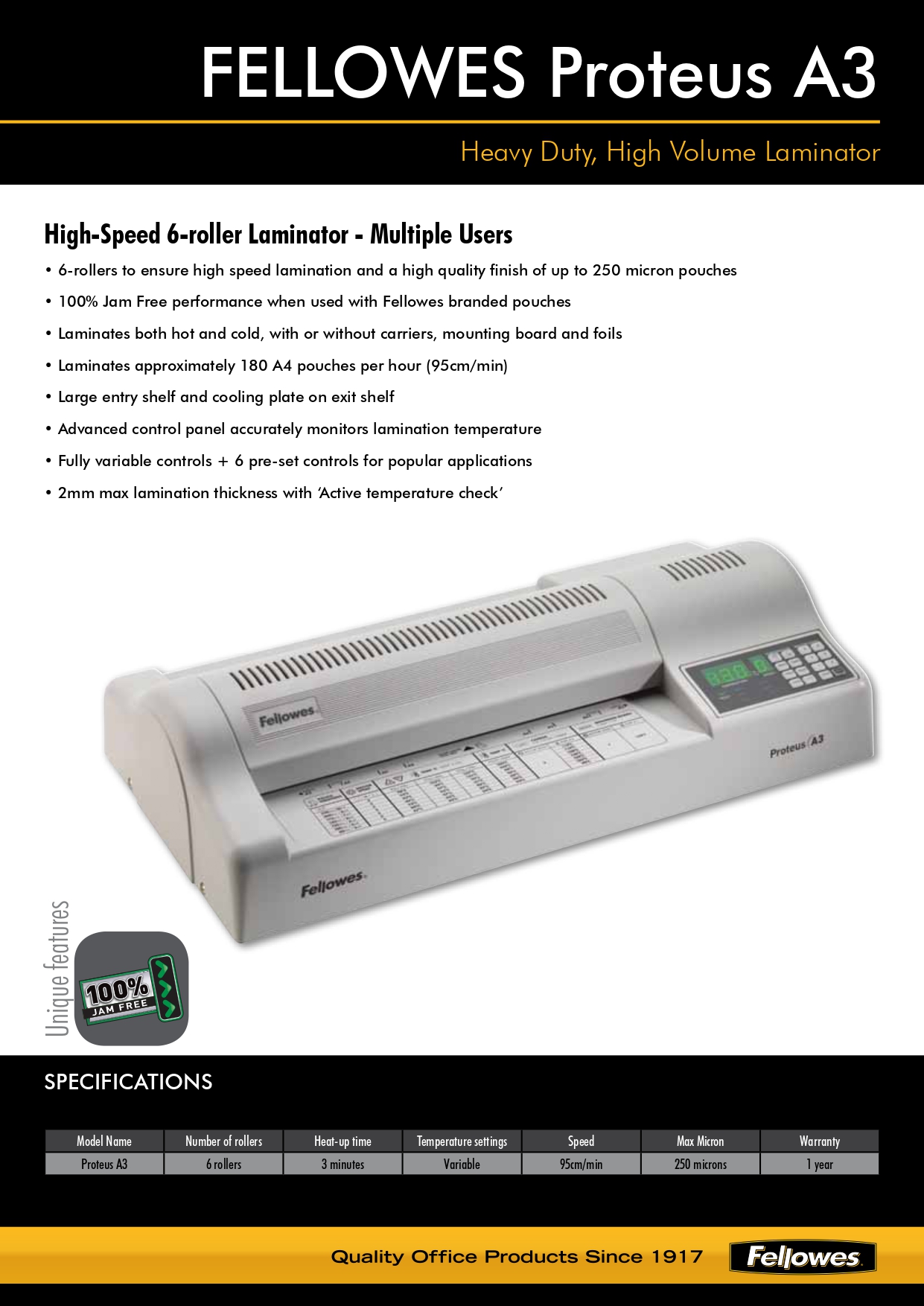 FELLOWES Laminator Machine Proteus A3 | FELLOWES Laminator Proteus A3