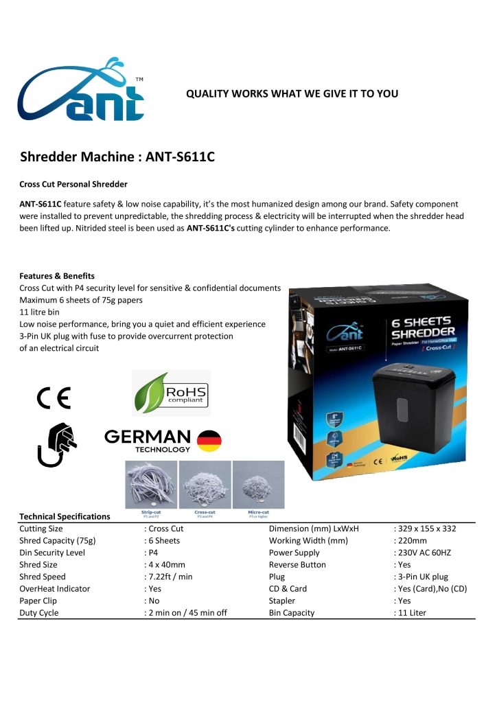 ANT Paper Shredder Machine ANT-S611C Supplier Malaysia | ANT Paper ...