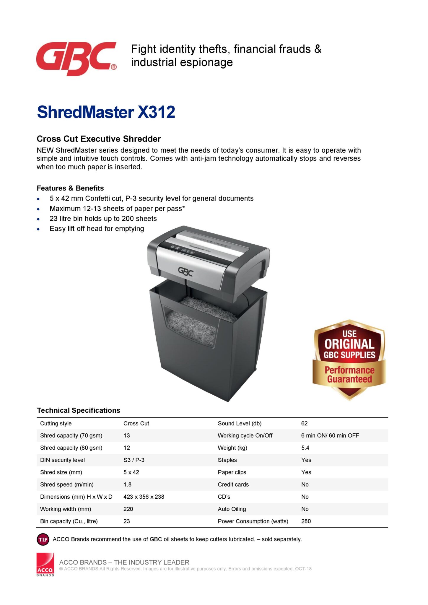 GBC Paper Shredder Machine ShredMaster X312 (Cross-Cut 5x42mm) Supplier ...